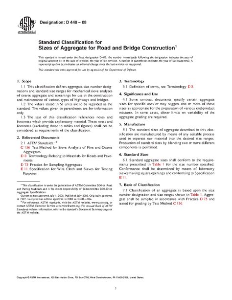 Astm D 448 08 Standard Classification For Aggregate Sizes In