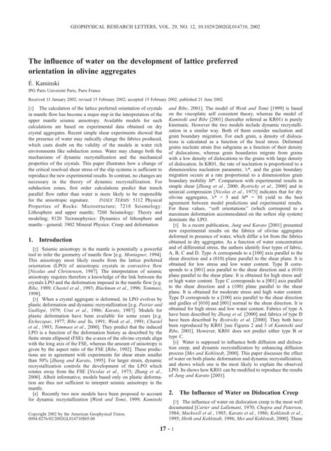 Pdf The Influence Of Water On The Development Of Lattice Preferred Orientation In Olivine
