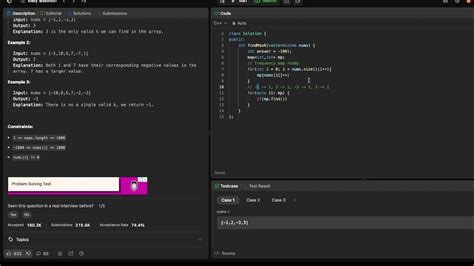 Leetcode 2441largest Positive Integer That Exists With Its Negative In Hindi C
