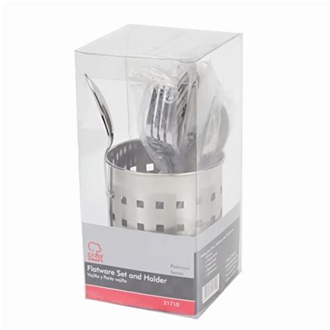 Chef Craft Heavy Duty Flatware Set With Holder 20 Piece Stainless