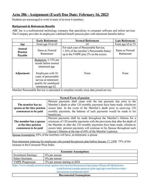 Assignment Excel Actu 386 Assignment Excel Due Date February