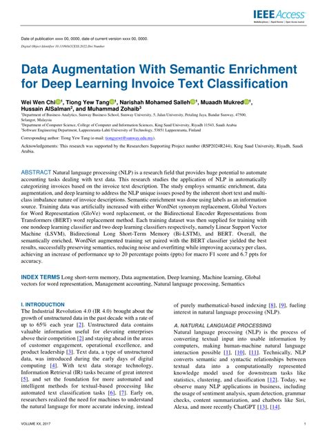 Pdf Data Augmentation With Semantic Enrichment For Deep Learning Invoice Text Classification