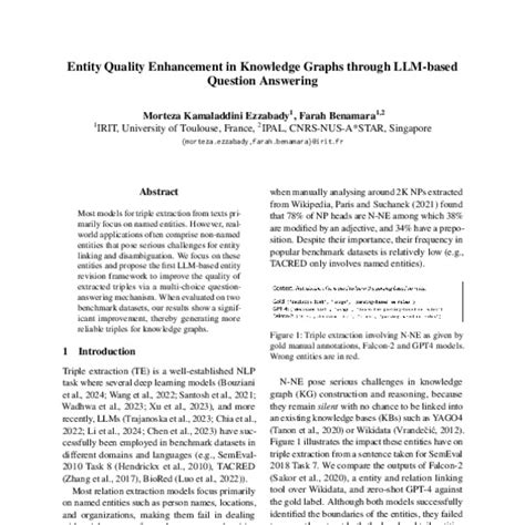 Entity Quality Enhancement In Knowledge Graphs Through Llm Based Question Answering Acl Anthology