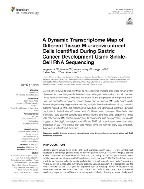 (PDF) A Dynamic Transcriptome Map of Different Tissue Microenvironment Cells Identified During ...