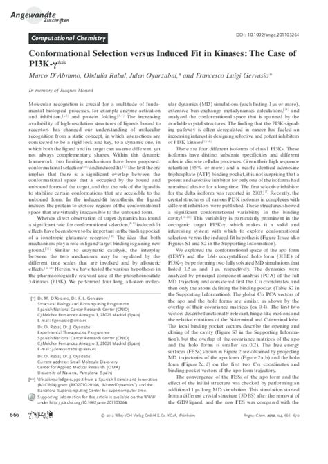 Pdf Conformational Selection Versus Induced Fit In Kinases The Case Of Pi3k γ