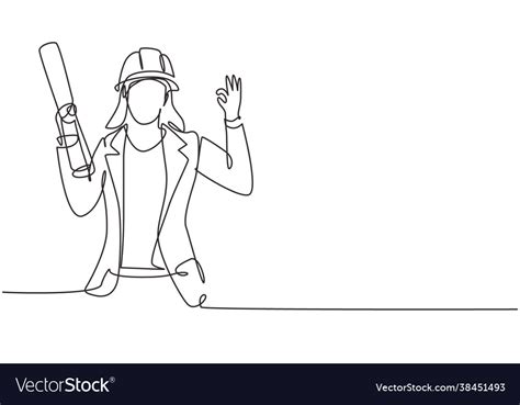 Single Continuous Line Drawing Female Architect Vector Image