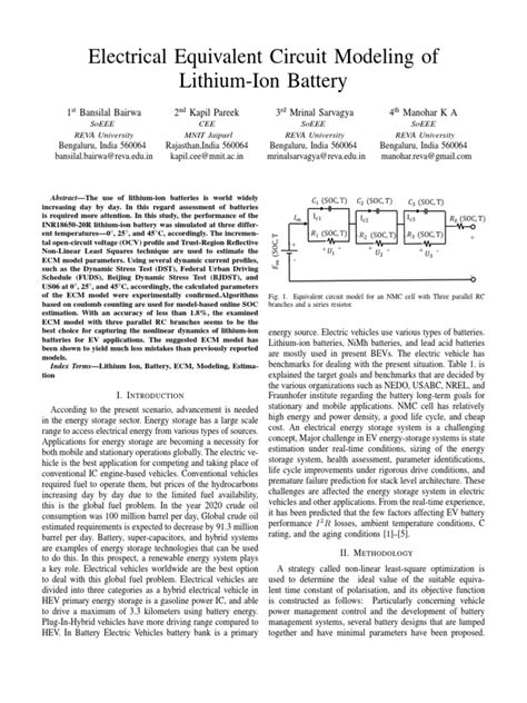 Electrical Equivalent Circuit Modeling Of Lithium Ion Battery Pdf