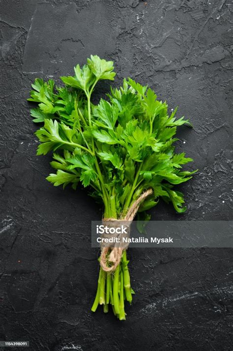 검은 돌 배경에 녹색 파 슬 리 평면도 텍스트를 위한 여유 공간 딜 허브에 대한 스톡 사진 및 기타 이미지 딜 허브 로즈마리 마늘 Istock