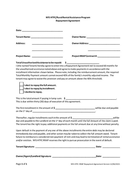 New York Repayment Agreement Nys Htfcrural Rental Assistance Program Fill Out Sign Online