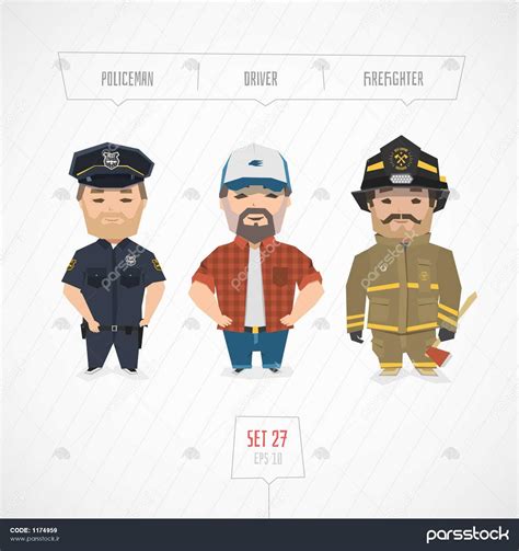 تصویر وکتور شخصیت های کارتونی پلیس راننده آتش نشان 1174959