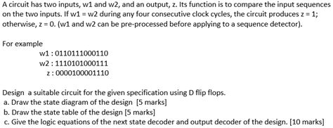 Solved A circuit has two inputs, w1 and w2, and an output, | Chegg.com