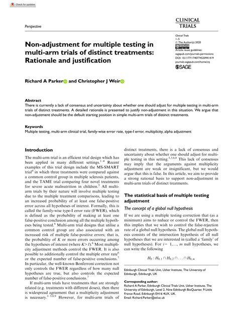 Pdf Non Adjustment For Multiple Testing In Multi Arm Trials Of