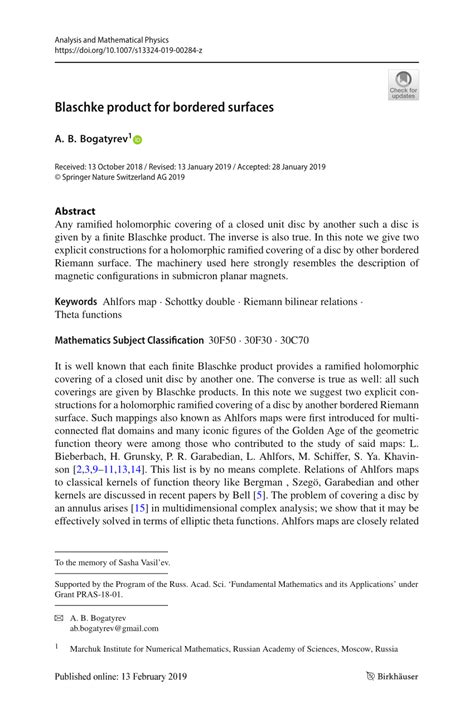 Pdf Blaschke Product For Bordered Surfaces