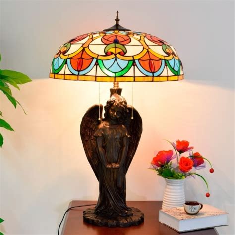 Ywxlight 복고풍 창조적 인 천사 독특한 유리 모자이크 갓 테이블 램프 거실 식당 침실 성격 장식 조명 미국 플러그