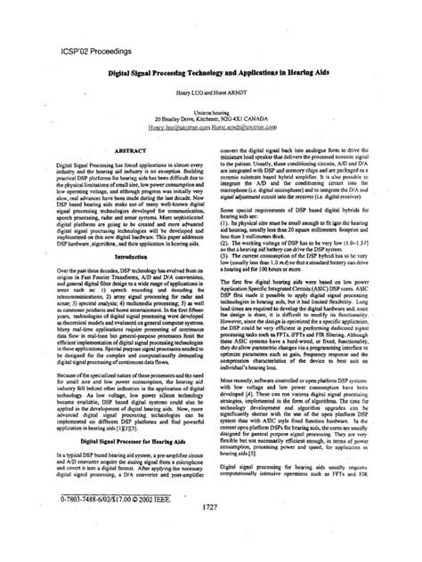 digital signal processing technology and applications in hearing