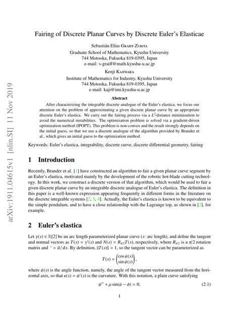 Pdf Fairing Of Discrete Planar Curves By Discrete Eulers Elasticae