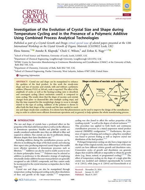 Pdf Investigation Of The Evolution Of Crystal Size And Shape During