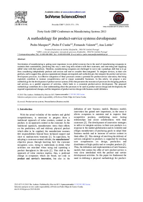 Pdf A Methodology For Product Service Systems Development