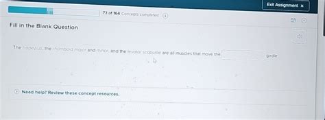 solved exit assignment73 ﻿of 164 ﻿concepts completed i fill