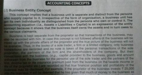 Accounting Conceptsi Business Entity Conceptthis Concept Implies That