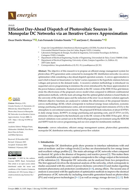 pdf efficient day ahead dispatch of photovoltaic sources in monopolar