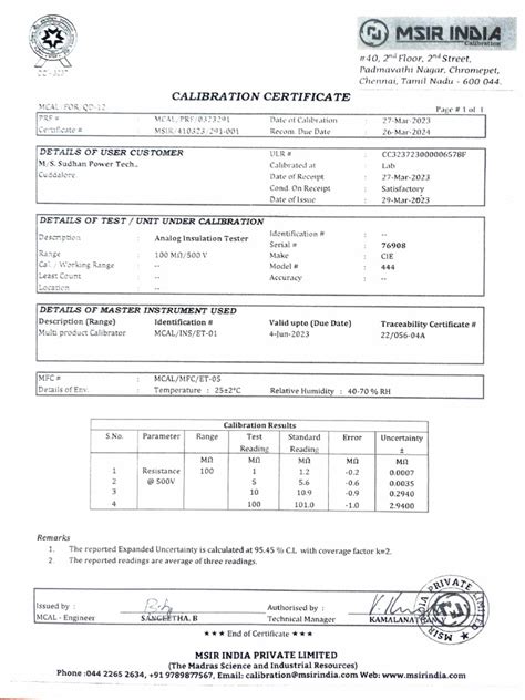 Earth Pit Test Report Pdf Calibration Metrology