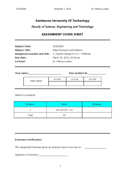 Problem Set 2 Semester 1 2014 Dr Markus Lumpe Swinburne University