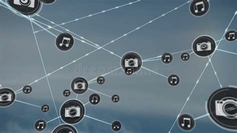 Animation Of Network Of Connections With Icons Over Clouds Stock Video Video Of Vector