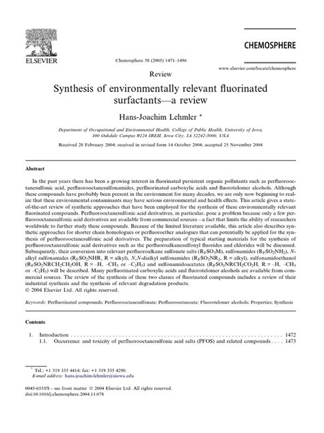 Synthesis Of Environmentally Relevant Fluorinated Surfactants A Review