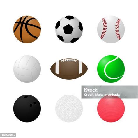 스포츠 공의 벡터 세트입니다 아이콘 농구 축구 야구 배구 미식 축구 테니스 볼링 골프 피트니스 가죽에 대한 스톡 벡터 아트 및