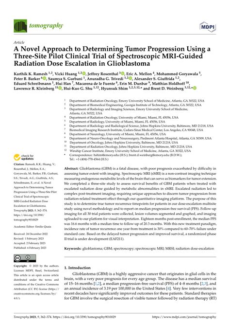 Pdf A Novel Approach To Determining Tumor Progression Using A Three Site Pilot Clinical Trial