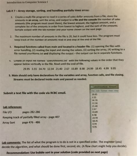 Solved Introduction To Computer Science I Lab Array Chegg