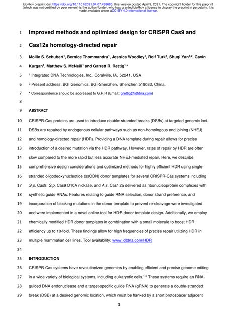 pdf improved methods and optimized design for crispr cas9 and cas12a