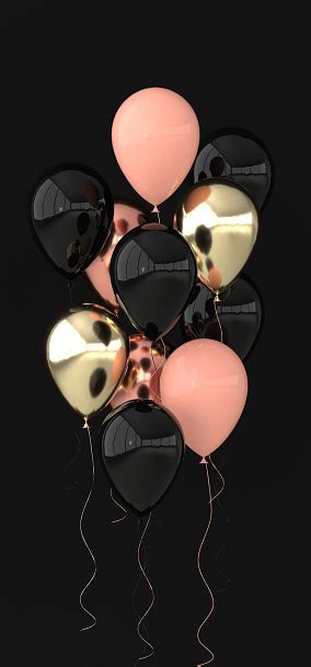 파스텔 색상의 배경에 광택 핑크 검은 색과 황금 풍선의 그림 생일 파티 홍보 소셜 미디어 배너 포스터를위한 빈 공간 3d 렌더링