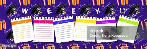 만화 스타일의 시간 계획 개념입니다 칠판에 졸업 모자와 자유형 그림이 있는 일주일 동안의 할 일 목록 0명에 대한 스톡 벡터