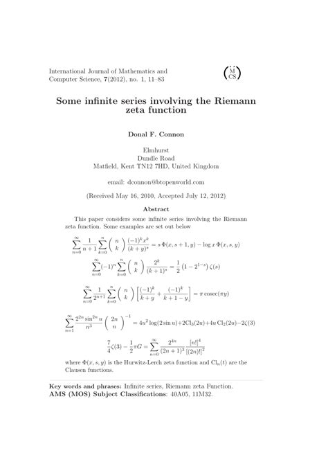 Pdf Some Infinite Series Involving The Riemann Zeta Function