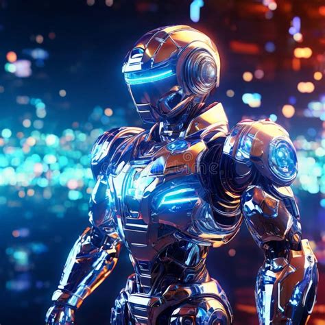 3d Rendering Of A Futuristic Robot In Style With Lights Stock Illustration Illustration Of