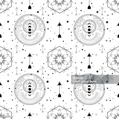 성스러운 기하학 완벽 한 패턴입니다 점성술과 천문학 분위기 배경 화면 선물 포장 섬유 이 불 및 리넨에 사용할 수 있습니다
