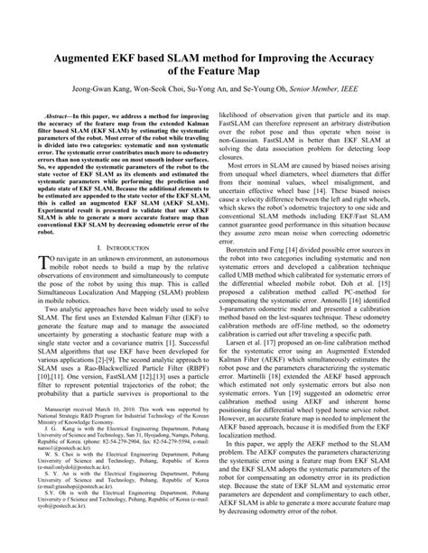 Pdf Augmented Ekf Based Slam Method For Improving The Accuracy Of The