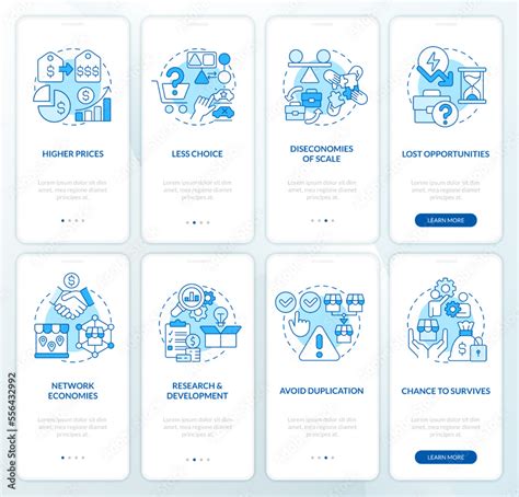 Merge And Acquire Companies Blue Onboarding Mobile App Screen Set Walkthrough 4 Steps Editable