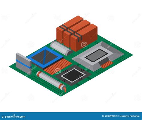 Isometric Circuit Board With Electronic Components Computer Chip Technology Processor Circuit