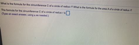 solved what is the formula for the circumference c of a