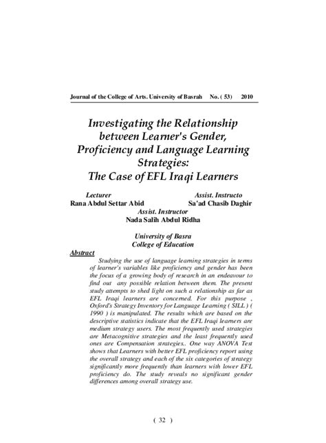Pdf Investigating The Relationship Between Learners Gender Proficiency And Language Learning