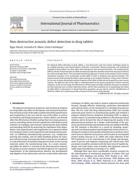 Pdf Non Destructive Acoustic Defect Detection In Drug Tablets