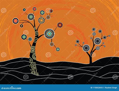 Tree On The Hill Aboriginal Tree Aboriginal Art Vector Painting With Tree Stock Vector