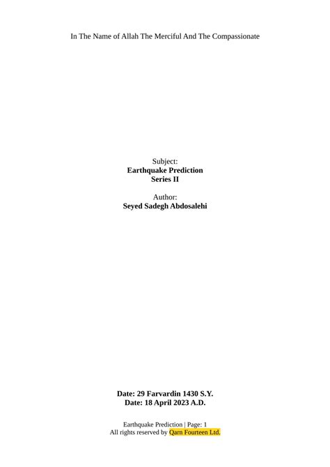 PDF Earthquake Prediction SSA V1 V2