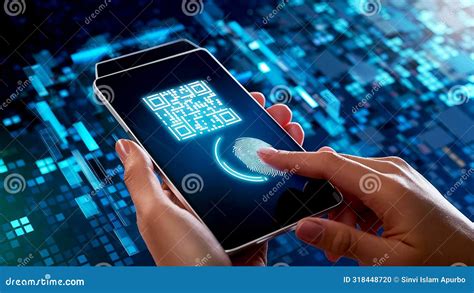 Biometrics Cyber Security Businessman Fingerprint Data Information Using Mobile Qr Code App