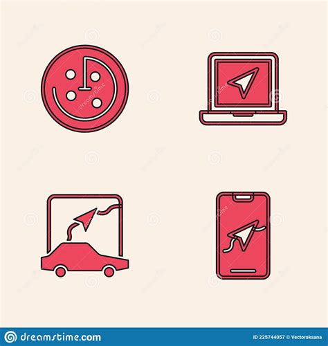 Set City Map Navigation Radar With Targets Monitor Laptop Location Marker And Icon Vector