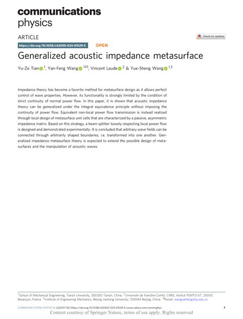Pdf Generalized Acoustic Impedance Metasurface