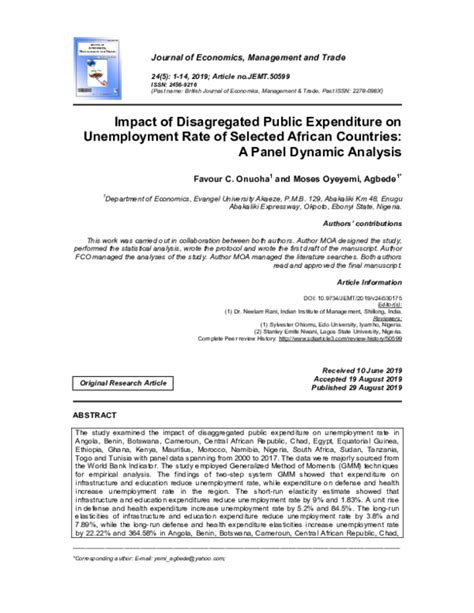 Pdf Impact Of Disagregated Public Expenditure On Unemployment Rate Of
